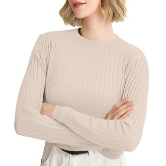 Generic Pull Rayé À Col Rond pour Femme Tendance, Polyvalent, Doux Et Résistant, Automne Hiver Pulls Légers Noirs Femmes (Beige, XXL) Noir Leger for The Cultu