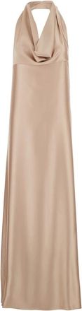 Pla&icirc;n Plain, Femme, Robes, Beige, Taille: 38 FR Robe Longue Col Halter Drap&eacute;