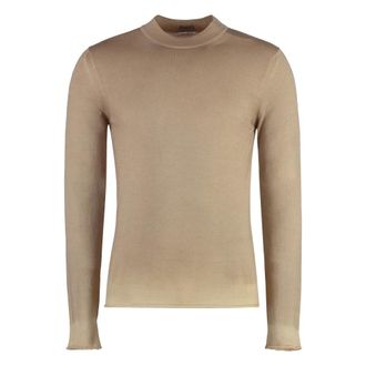 Malo Kaschmir Rundhalspullover- Gerippter Kragen - - Knitwear - Herren - Beige - L