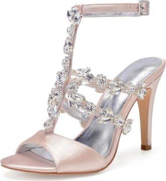 Generic Chaussures De Mariage &Agrave; Talons Hauts pour Femme Mari&eacute;e Stylet Talons Bout Ouvert Sandales Chaussures De F&ecirc;te 10.5Cm,Champagne,37 EU