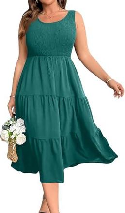 Generic Robe De Plage Femme Robes Longues Femmes &Eacute;t&eacute; Chic Et Elegant Longue Ete Fluide Dos Nu Style D&eacute;contract&eacute; sans Manches Vert 3XL