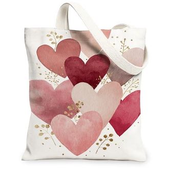 Generic Sacs fourre-tout en toile de coeur de Saint-Valentin, sacs d&eacute;picerie r&eacute;utilisables, l&eacute;gers et lavables avec bandouli&egrave;re Ca, p&ecirc;che, 13x15 Inch