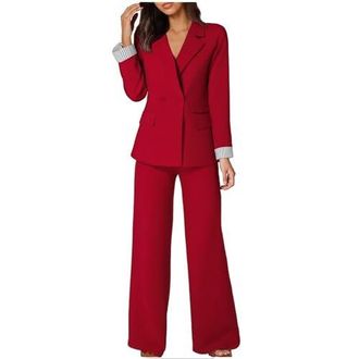 Generic Surv&ecirc;tement deux pi&egrave;ces en velours pour femme - Tenue d&eacute;t&eacute; d&eacute;contract&eacute;e en lin - Col rond - Manches 3/4 - Pantalon &agrave; taille haute et large avec poches