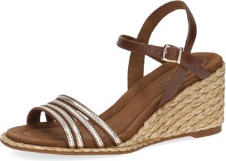 Caprice Damen Sandalen mit Keilabsatz mit verstellbarem Riemchen Sommer, Braun (Cognac/Gold), 40 EU