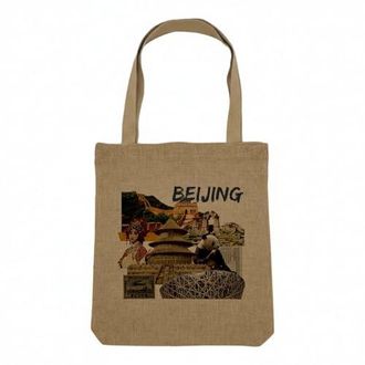 Fabulous Sac Shopping Tote Bag Aspect Lin - Beijing Vintage Collage P&eacute;kin Chine Voyage Carte Postale - Sac de Courses Toile Epaisse 360g Beige Naturel Cabas Po