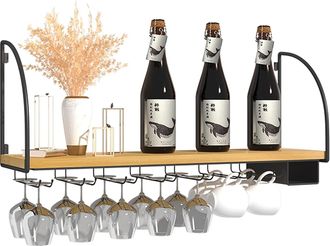 Generic Weinregal: Deckenregal, schwebende Regale für Wand, rustikales schwebendes Eisenregal für Wein, Weinregal, Glashalter für Zuhause, Kochen