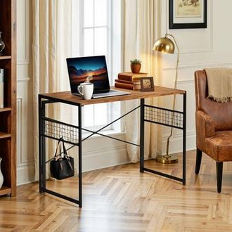 Furniture R Arbeitstisch faltbar 100x50cm - Werkbank Heimwerker mit Stahlrahmen & Werkzeughaken, 50kg, klappbar 5,5cm (Braun Holzoptik)