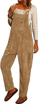 Generic Salopette en velours c&ocirc;tel&eacute; pour femme, multi-poches, coupe ample, tenue dautomne tendance, pour les vacances, les voyages, kaki, XXL