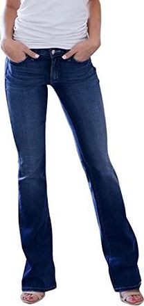 Generic Jean &eacute;vas&eacute; pour femme - Taille haute - Stretch - Extra long - Coupe bootcut - Coupe &eacute;vas&eacute;e - Jean stretch pour femme avec boutonni&egrave;re - Automne - Stre