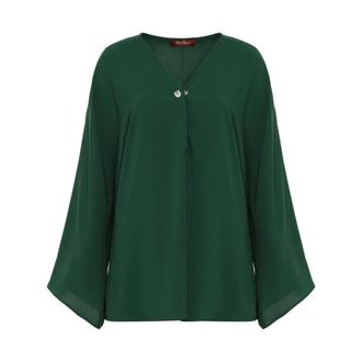 Max Mara Elegante Bluse mit drapierten Fledermaus&auml;rmeln - - Blouses & Shirts - Damen - Gr&uuml;n - XL