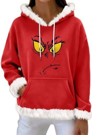 Generic Le Grinch Sweat A Capuche Femme Pull Chaud Hiver Costume Plaid Christmas De The Polaire Sweet Vetement Pilou Vêtements Pyjama Oversize Deguisement Fem