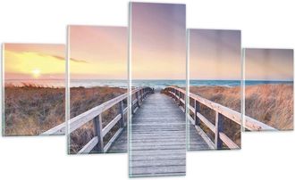 Arttor Mehrteilige Bilder auf Glas Weg Meer Brücke Glasbild 125x70cm Wandbilder Dekoration Wohnzimmer Schlafzimmer Küche Set 5 teilige Klein Wanddeko Bild im