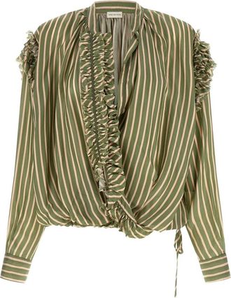 Dries Van Noten Femme, Blouses et Chemises, Vert, Taille: 38 FR Cenever Bis Cupro Shirt