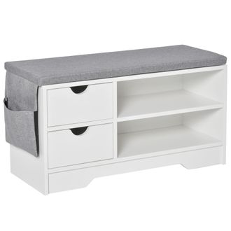 HOMCOM Schuhm&ouml;bel und Schuhbank mit Kissen Grau 2 Regale und 2 Schubladen MDF 80,5 x 30,5 x 43,5 cm Grau und Wei&szlig;