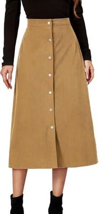 Generic Jupe-short longue pour femme - Jupe longue en velours c&ocirc;tel&eacute; - Jupe unie &eacute;lastique - Taille haute - Coupe d&eacute;contract&eacute;e - Style d&eacute;contract&eacute; - Tendance 