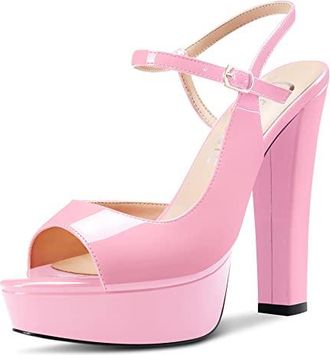 Castamere Femmes Haut High Talon Heel Plate-forme Ouvert Bout Lanières Cheville Slingback Sandales Mariage Bureau Dress 13 CM Heels Rose 44 EU