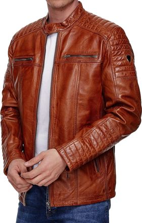 Tazzio Herren Jacke Lederjacke Echtleder Leder Biker Übergangsjacke 19709 (Cognac, M)
