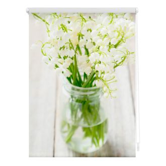 LICHTBLICK Klemmfix Tageslicht-Rollo mit Motiv, ohne Bohren, Blickdicht, Seitenzugrollo, Made in Germany, Maigl&ouml;ckchen - Wei&szlig; 100 x 150 cm (B x L)