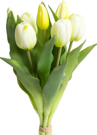Botanic-Haus k&uuml;nstliches Tulpenb&uuml;ndel/k&uuml;nstlicher Tulpenbund Sandy mit 4 Tulpen und 3 Tulpenknospen Farbe: Creme-wei&szlig; real Touch