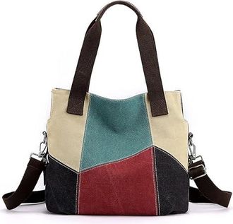 Generic Sac fourre-tout en toile de grande capacit&eacute; pour femme, sac &agrave; bandouli&egrave;re vintage en toile avec fermeture &eacute;clair, sac d&eacute;contract&eacute; pour le travail, les