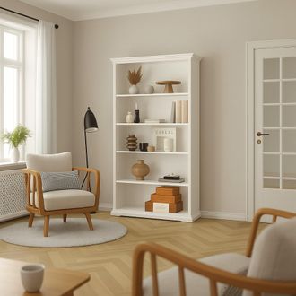 Dmora B&uuml;cherregal Mireille, B&uuml;roregal, Mobiler Buchhalter, B&uuml;cherbrett, 96x37 h201 cm, Wei&szlig;