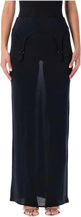 Jean Paul Gaultier Femme, Jupes, Bleu, Taille: 40 FR Longue Jupe Transparente avec D&eacute;tail de Jarreti&egrave;re