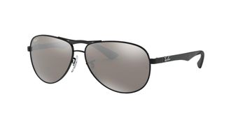 Ray-Ban Unisex Carbon Fibre Sonnenbrille, Schwarz (Gestell: Schwarz Glas: Polarisiert Grau Verspiegelt 002/K7), 61 EU