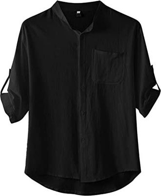 Generic Hauts d&eacute;contract&eacute;s pour hommes, chemise &agrave; col rabattable, d&eacute;contract&eacute;, solide, demi-manches, chemisier en coton, chemise tendance, chemises pour homme