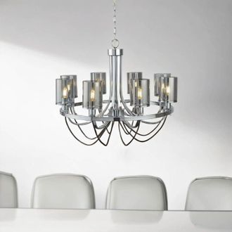 Licht-Erlebnisse Licht-erlebnisse - Kronleuchter Metall Rauchglas 70 cm breit h: max. 124 cm Chrom Rauchgrau E14 Modern