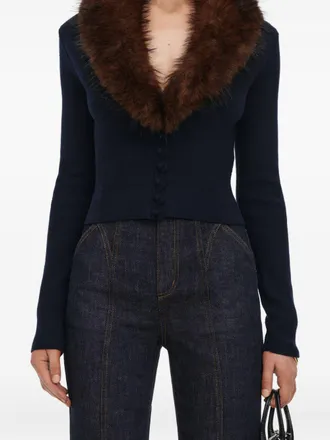 Self Portrait Fur-Collar Cardigan - Navy