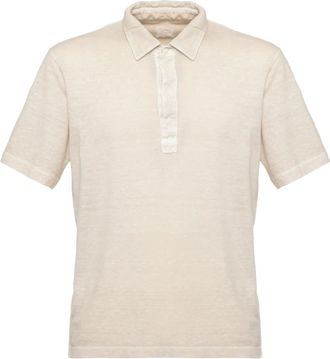 120% Lino Homme, Tops, Beige, Taille: M Polo &agrave; quatre boutons