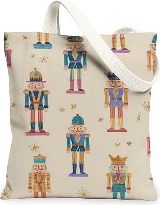 Generic Sacs fourre-tout en toile motif casse-noisette, sacs r&eacute;utilisables avec impression de personnages festifs, vintage artistique, l&eacute;ger, lavable &agrave; l&eacute;paul