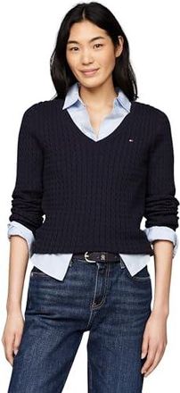 Tommy Hilfiger Pull Femme Col en V, Bleu (Desert Sky), XXS