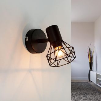 Licht-Erlebnisse Spot Wandlampe Metall schwarz Vintage Retro Innen kompakt Flur Wohnzimmer Schlafzimmer E14 Käfigleuchte Wandleuchte