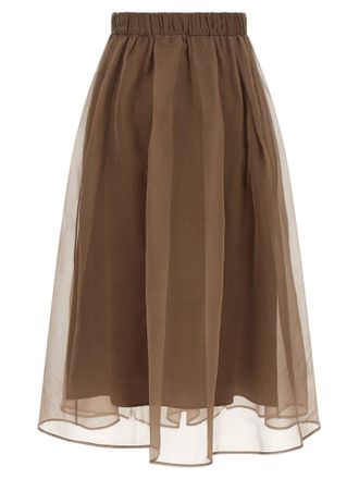 Brunello Cucinelli Womens Brown Silk Midi Skirt
