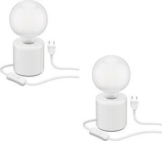 LEDs Com 2 St&uuml;ck Tischlampe TIPO Porzellan rund wei&szlig; Kugel inkl. E27 G125 Lampe extra matt warm-wei&szlig; 845lm