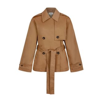 Calvin Klein Femme, Manteaux, Brun, Taille: 42 FR Tiger Eyes Cotton Twill Short Trench Coat