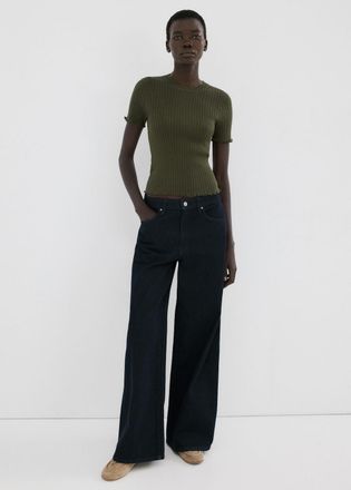 Mango T-shirt maille c&ocirc;tel&eacute;e kaki - Femme - XS - MANGO