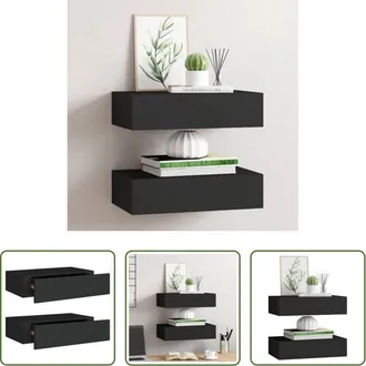 vidaXL Schubladenregal - Wandregale mit Schubladen 2 Stk. Schwarz 40x23,5x10 cm MDF