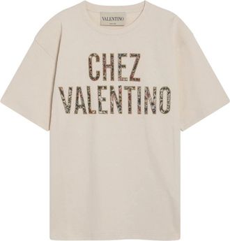 Valentino Garavani Femme, Tops, Beige, Taille: 40 FR T-shirt en coton brod&eacute;