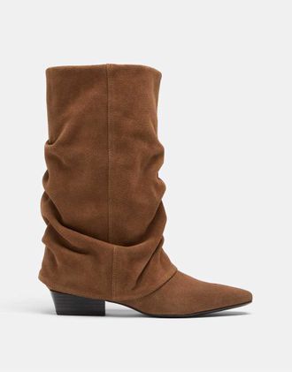Stradivarius bottines plates en cuir souple beige-Neutre