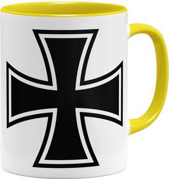 OM3 Eisernes Kreuz Tasse Iron Cross - Keramik Becher - 325ml - Beidseitig Bedruckt - Gelb