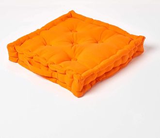 Homescapes Farbenfrohes Sitzkissen Stuhlkissen Sitzerhöhung Stuhlauflage, 40 x 40 cm, 100% Reine Kaliko Baumwolle mit Polyester Füllung, Uni orange