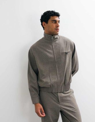 Asos blouson harrington habill&eacute; coordonn&eacute; &agrave; motif pied-de-poule marron