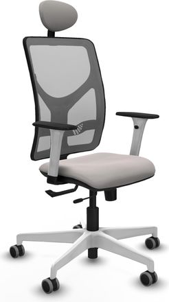 Piqueras y Crespo B&uuml;rostuhl in Grau und Wei&szlig;, mit wei&szlig;en und schwarzen Armlehnen, h&ouml;henverstellbare Lendenwirbelst&uuml;tze und festes Kopfteil, ausgestattet mit Syncro/Tras