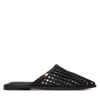 Tommy Hilfiger Pantoletten Tommy Hilfiger Hilfiger Leather Mix Flat Mule FW0FW09280 Schwarz