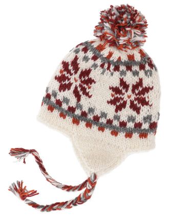 Guru Shop M&uuml;tze mit Ohrenklappen, Norwegischem Muster, Winterm&uuml;tze - Wei&szlig;/weinrot, Herren/Damen, Synthetisch