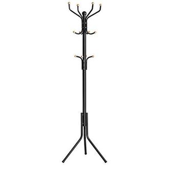 Songmics Garderobenständer aus Metall, stabiler Kleiderständer, Garderobe, für Kleidung, Taschen und Hüte, Höhe 182 cm, mit 12 Haken, schwarz RCR19B