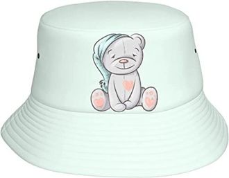 Generic Pliable Chapeau de Plage Ours Mignon endormi en Dessin animé avec Un Bonnet Chapeaux de Visière Personnalisé Été Bouchon De Seau pour Été Hommes Voyag