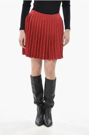 Self Portrait Solid-Color Pleated Mini Skirt with Elastic Waist size M